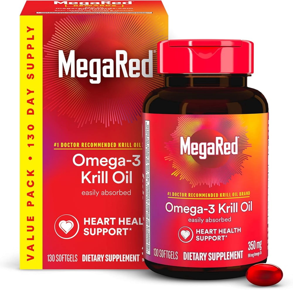 Mega-Red Premium Antarctic Krill Oil 350mg Softgels – 130 Count, High ...