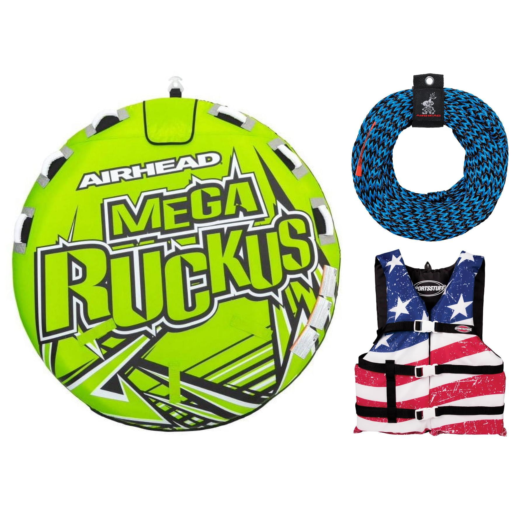 Airhead Mega Ruckus 3-Person Towable Tube, 60ft Tow Rope, + Adult Stars ...