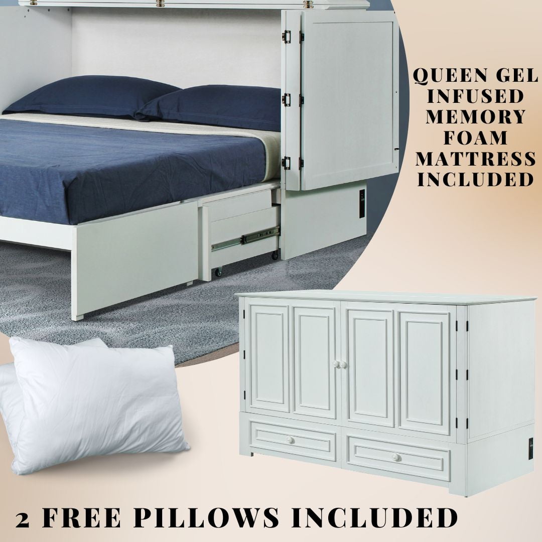 Mega Solutions Paradiseo Murphy Cabinet Chest Bed with Charging Station 6 Inch, Queen (White ...