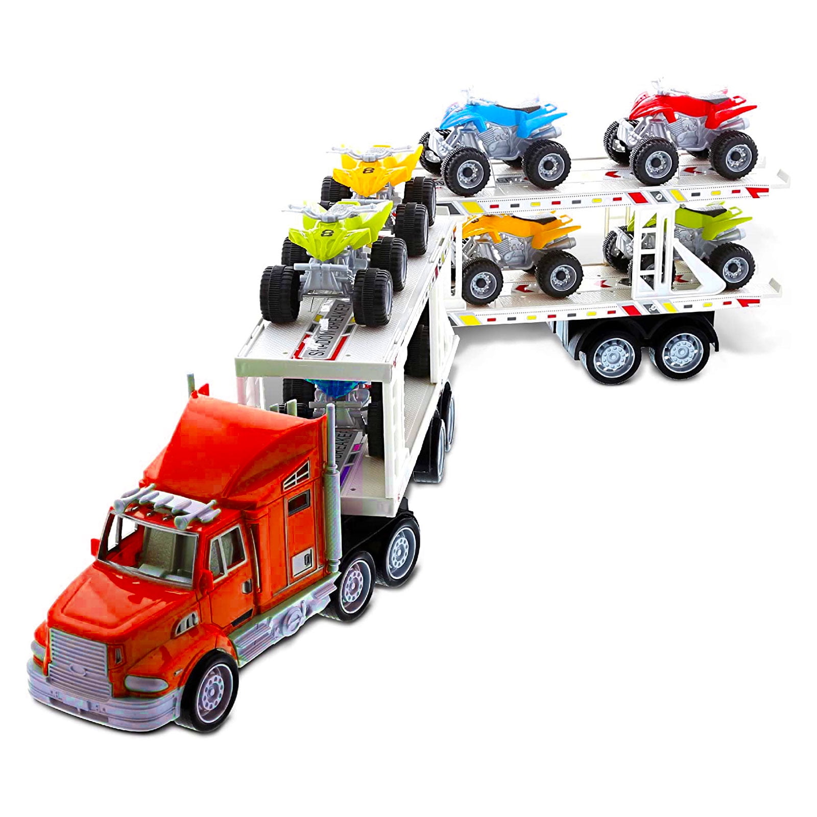 Mega Transport Toy Vehicle Semi Truck Trailer Hauler 15" with 8 ...