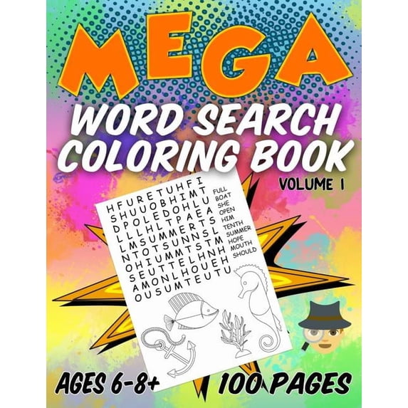 Kids 6-8 Activity Workbooks Mega Word Search Coloring Book: Jumbo Sized ...