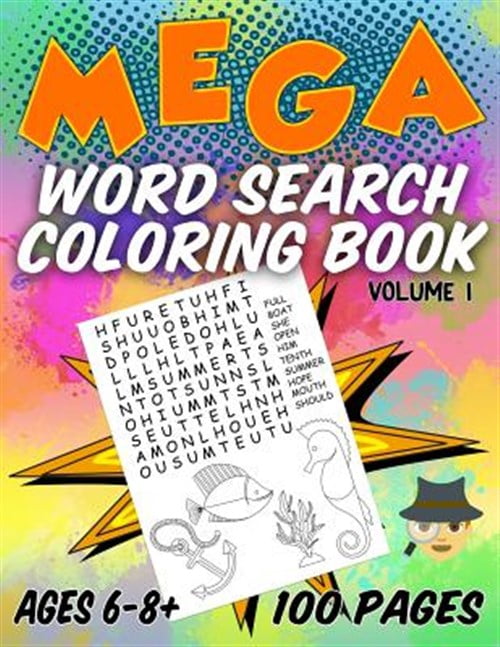 Pre-Owned Mega Word Search Coloring Book: Jumbo Sized with 100 Pages - 1000 Vocabulary Words ...