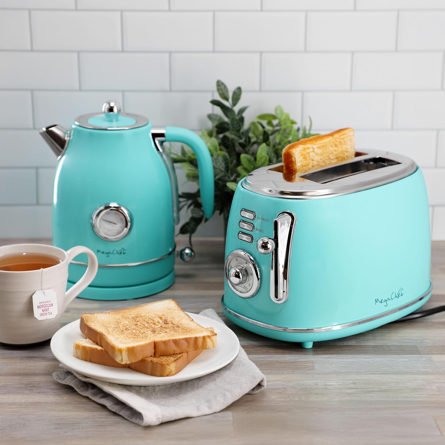 MegaChef 1.7 Quart Electric Tea Kettle and 2 Slice Toaster Combo ...