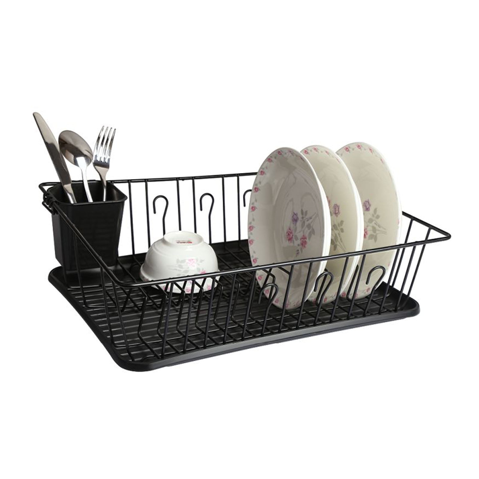 MegaChef 17.5 Inch Black Dish Rack with 14 Plate Positioners and a ...