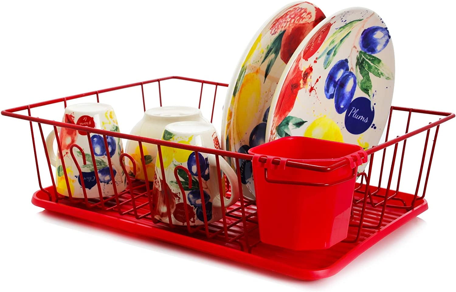 MegaChef 17.5 Inch Red Dish Rack with 14 Plate Positioners and a ...