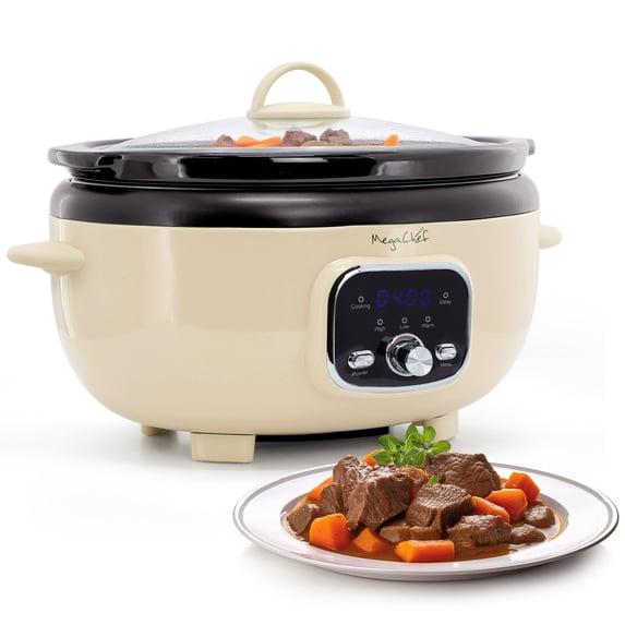 MegaChef 3.5 Quart Oval Electric Digital Slow Cooker in Cream - Walmart.com