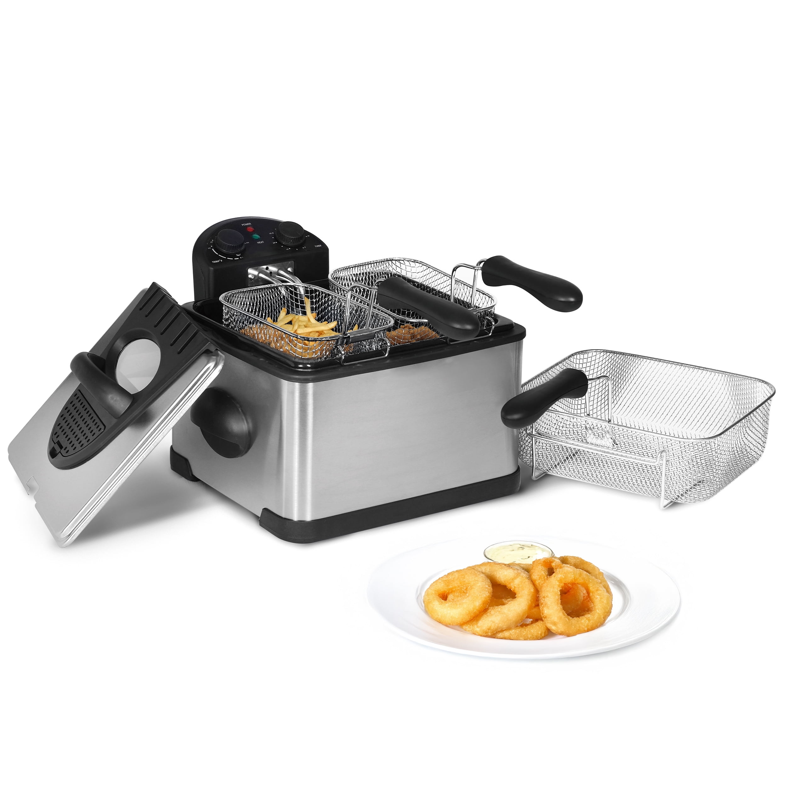 MegaChef, Electric Deep Fryer, 4.23 Quart, Stainless Steel with Timer ...