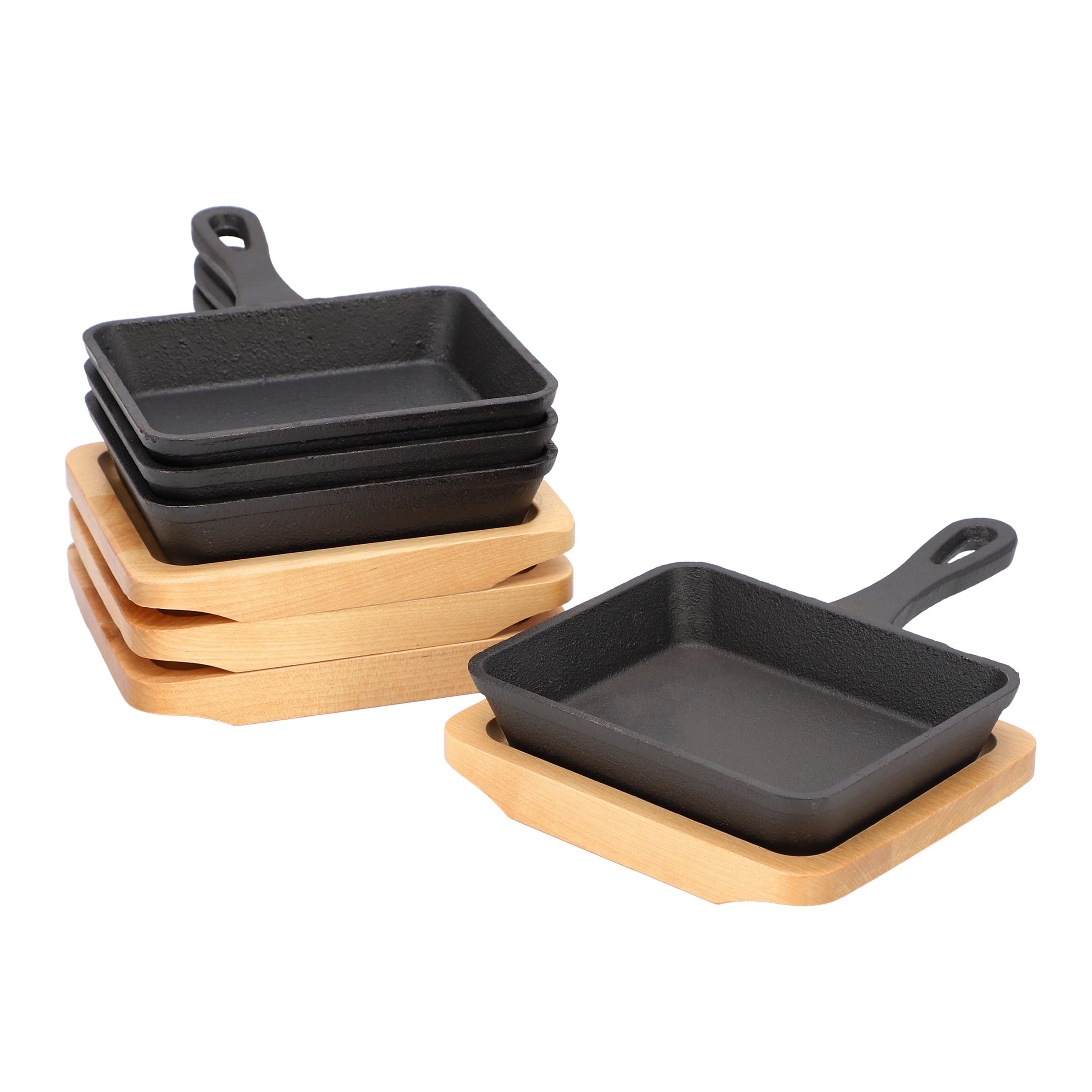 MegaChef 4 Piece Mini Cast Iron Square Pan with Wood Tray - Walmart.com