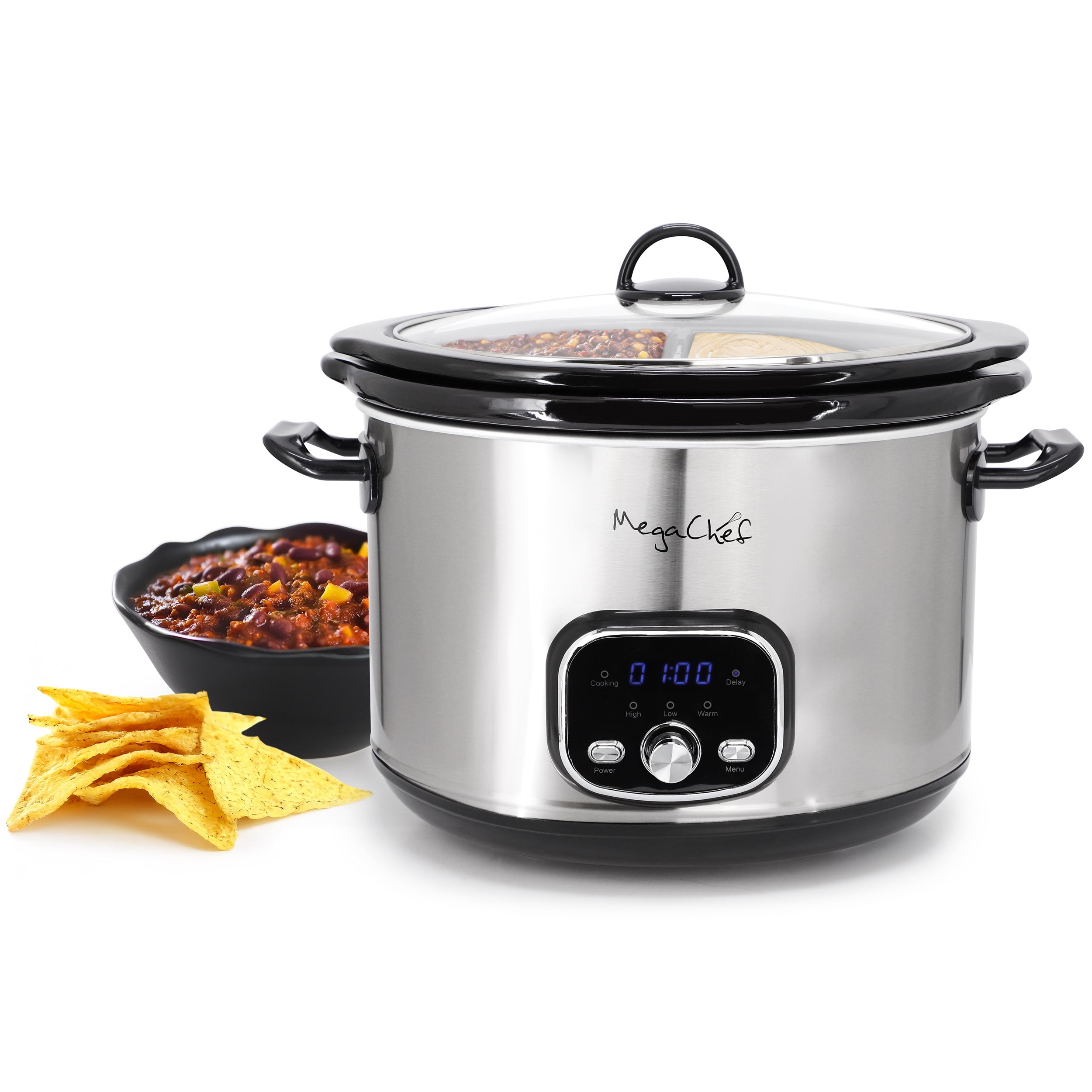 MegaChef 5.6 Quart + 2.5 Quart Split Stainless Steel Electric Slow ...