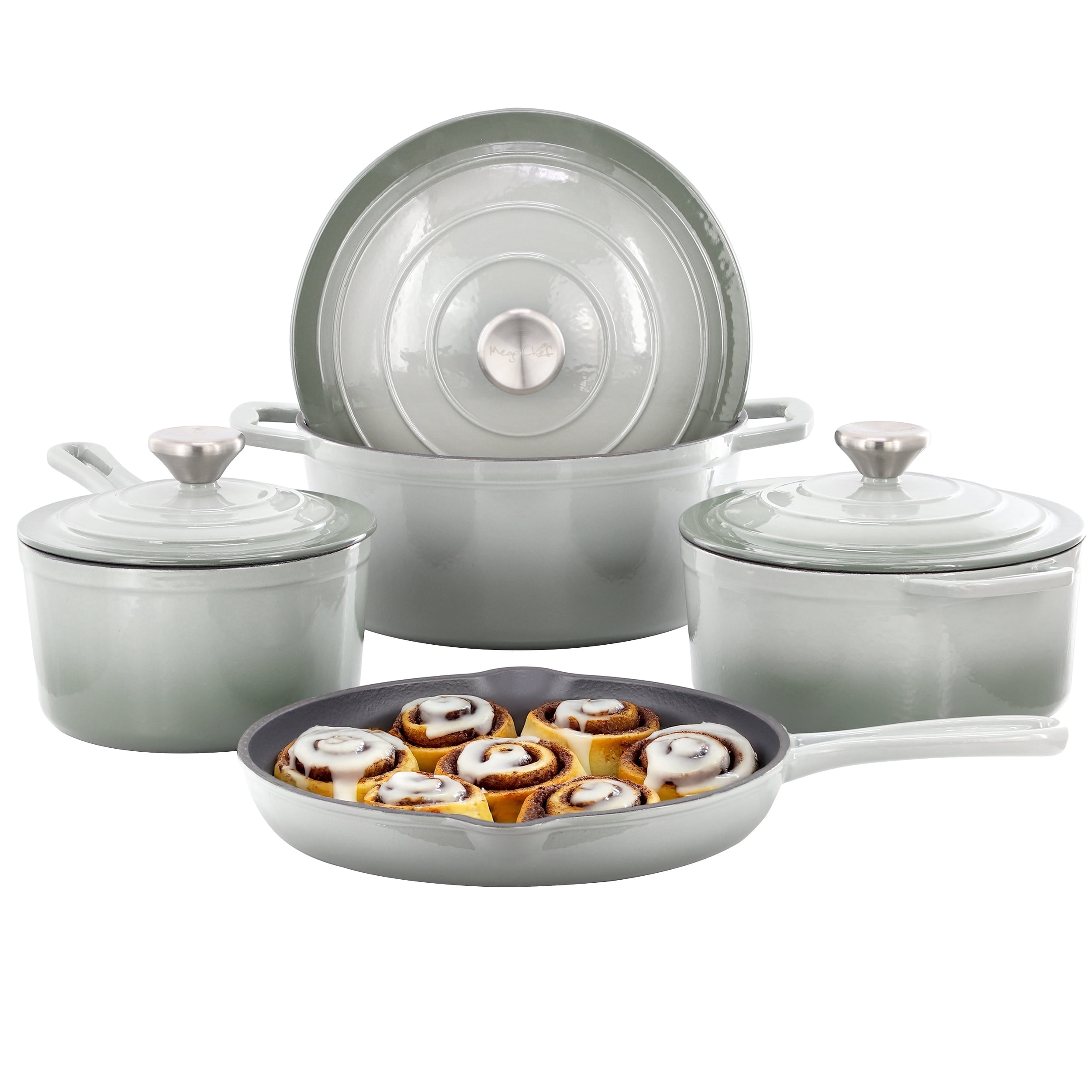 MegaChef 7 Piece Enameled Cast Iron Cookware Set in Gray - Walmart.com