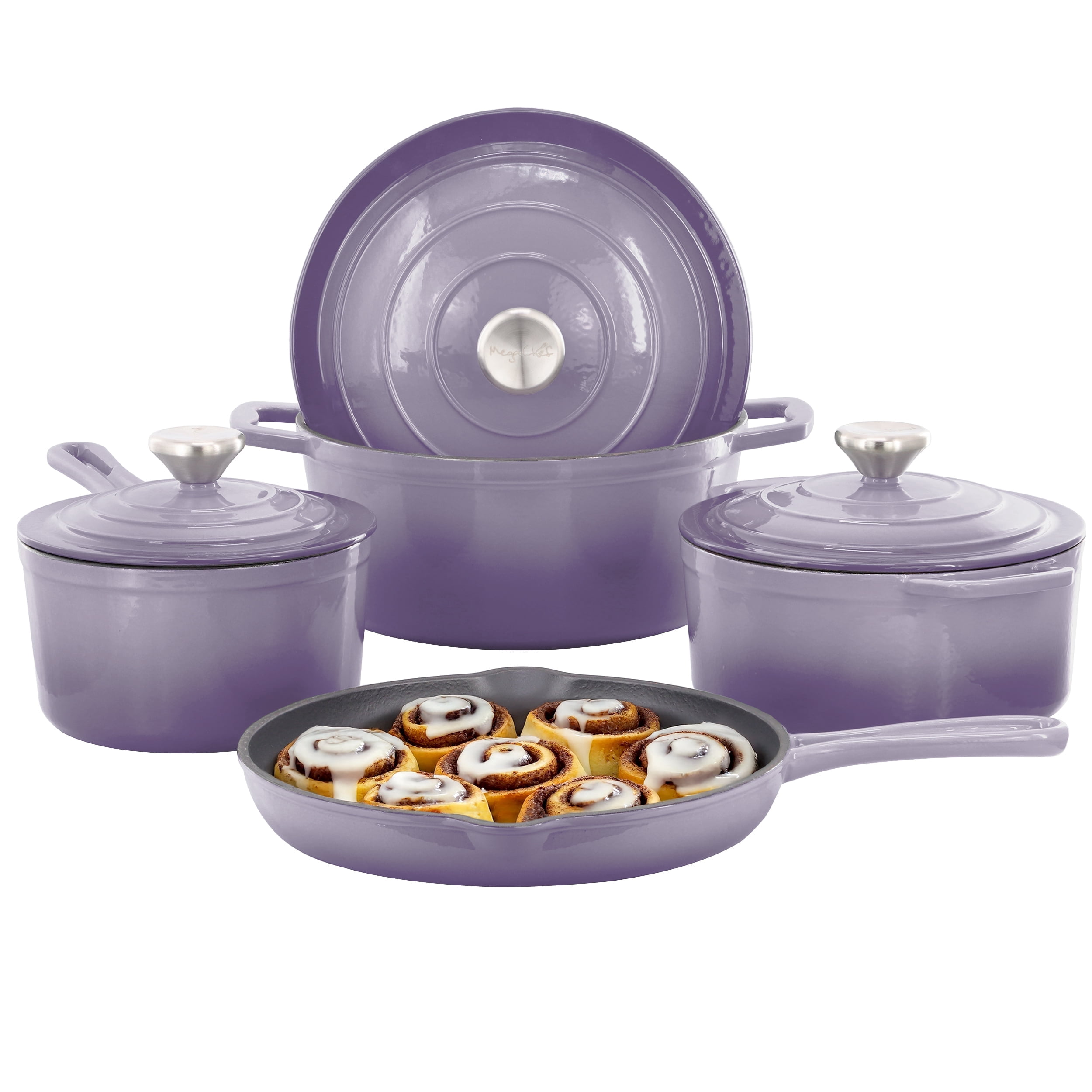 MegaChef 7 Piece Enameled Cast Iron Cookware Set in Purple - Walmart.com