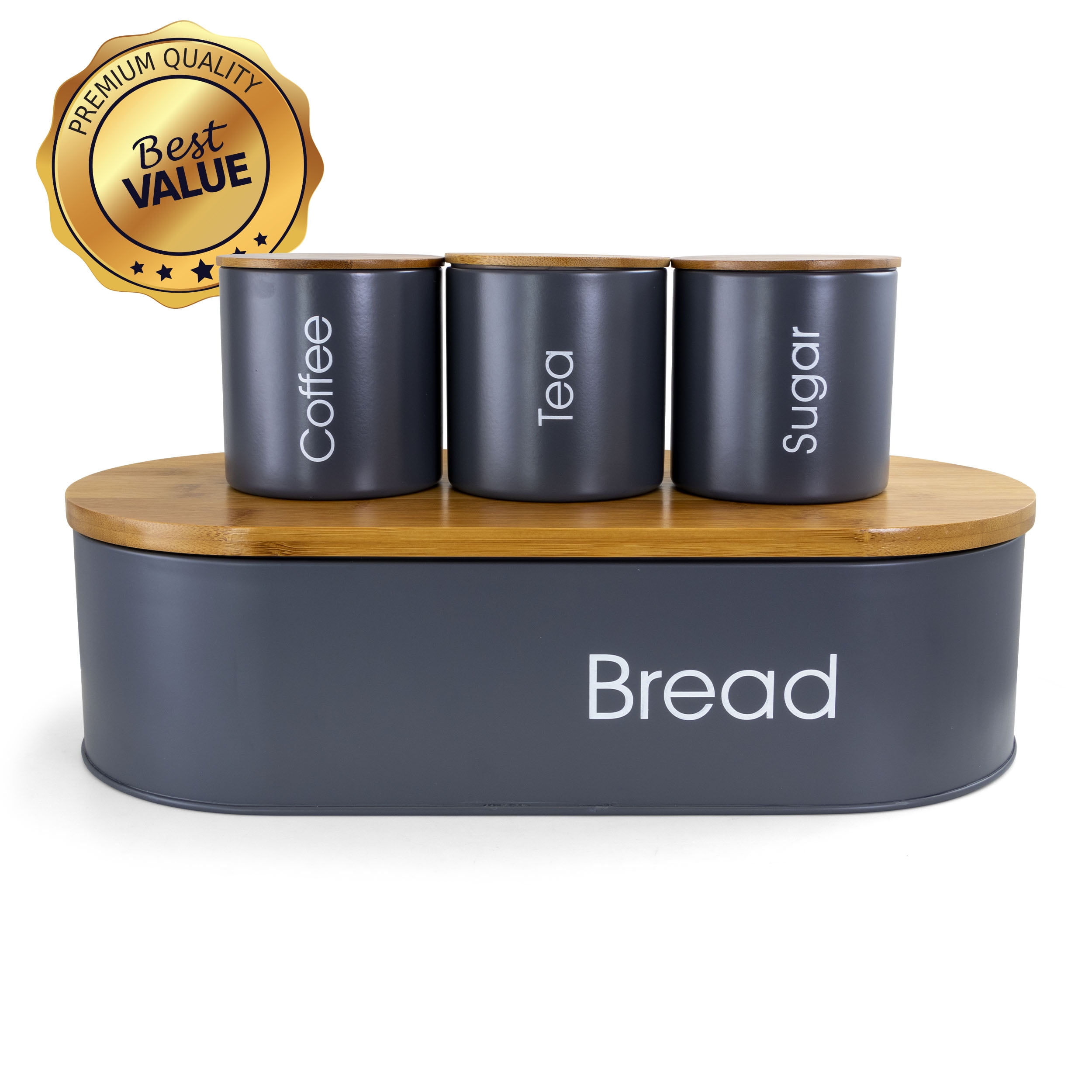 MegaChef Bamboo Kitchen Countertop 4 Piece Metal Bread Basket and ...