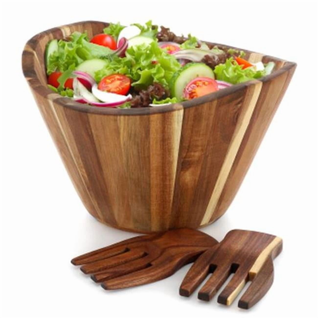MegaChef Large Acacia Wood Salad Bowl w Serving Utensils - Walmart.com