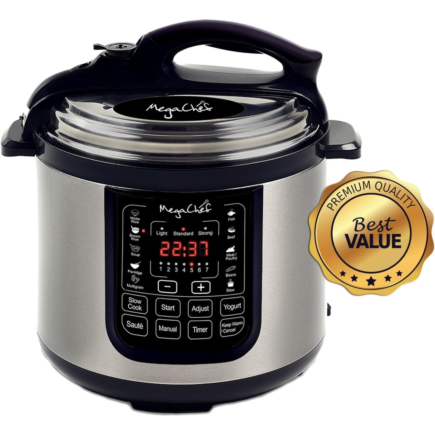 MegaChef MCPR120A 8 Quart Digital Pressure Cooker with 13 Pre-set Multi ...