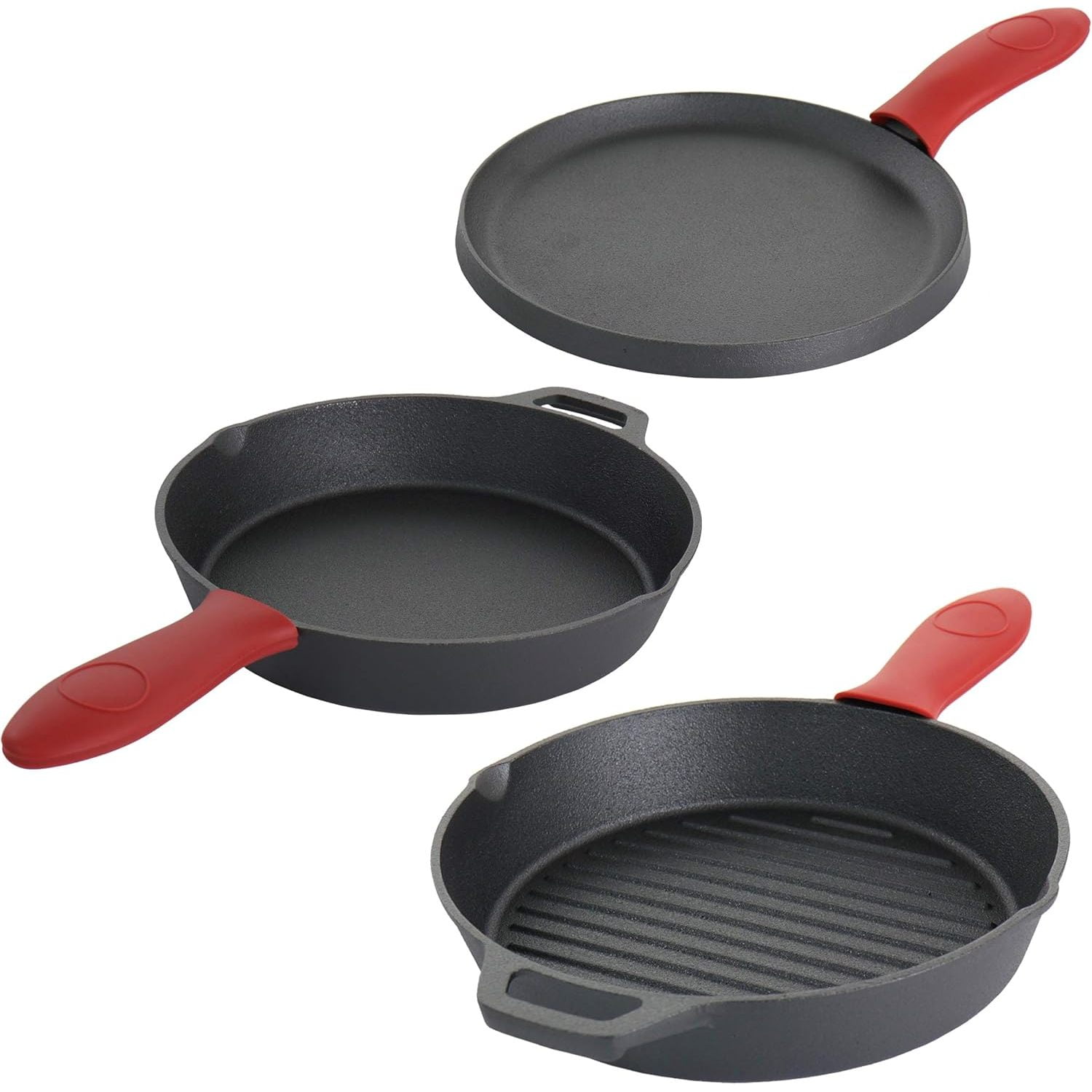 MegaChef Skillet, Pan, and Griddle Pre-Seasoned Cast Iron Cookware Set ...