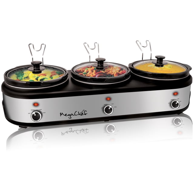 MegaChef Multi Warmer Triple 2.5 Quart Slow Cooker, Buffet Server with ...