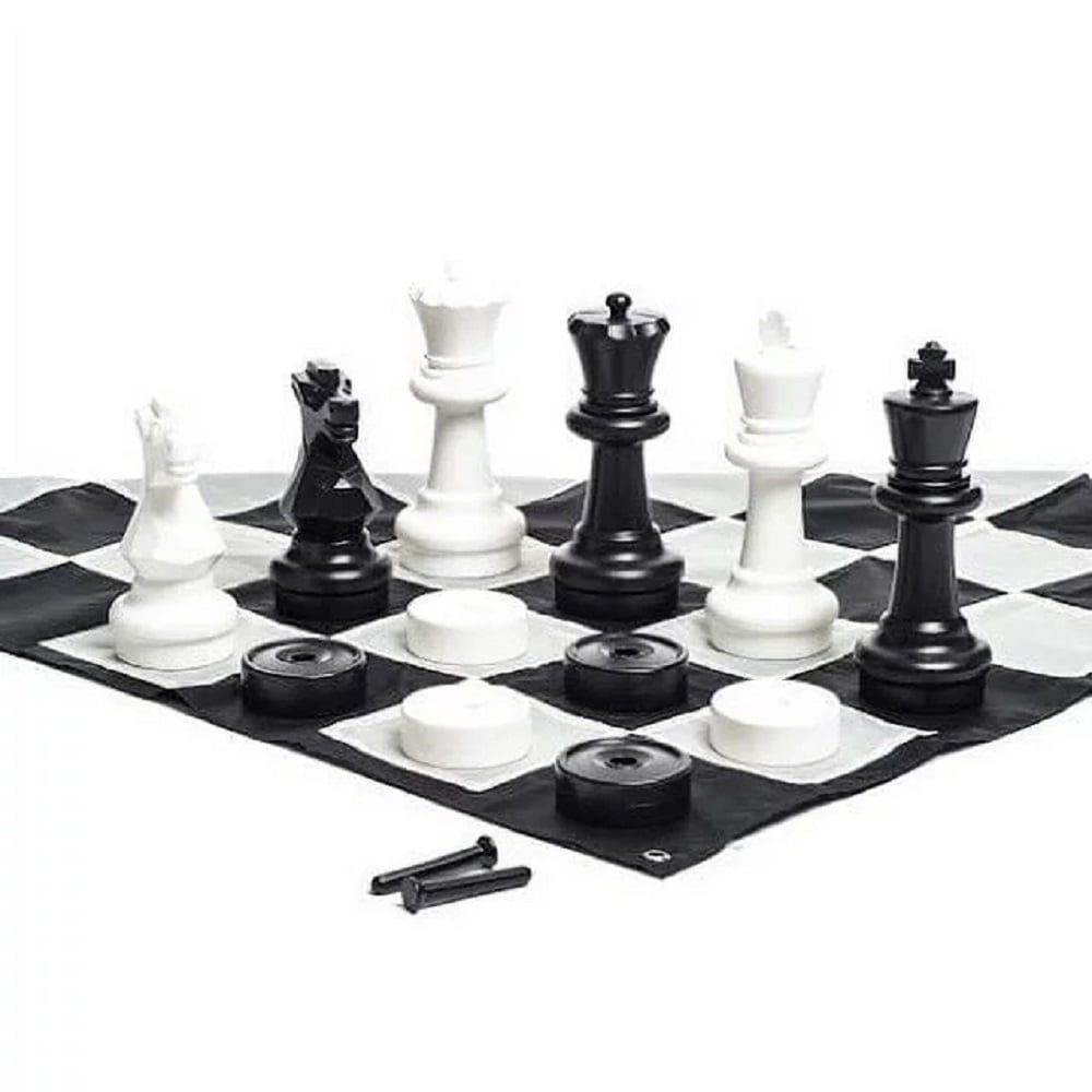 MegaChess Outdoor Chess Set Giant with 16" King Bundle, Mat & Checkers ...