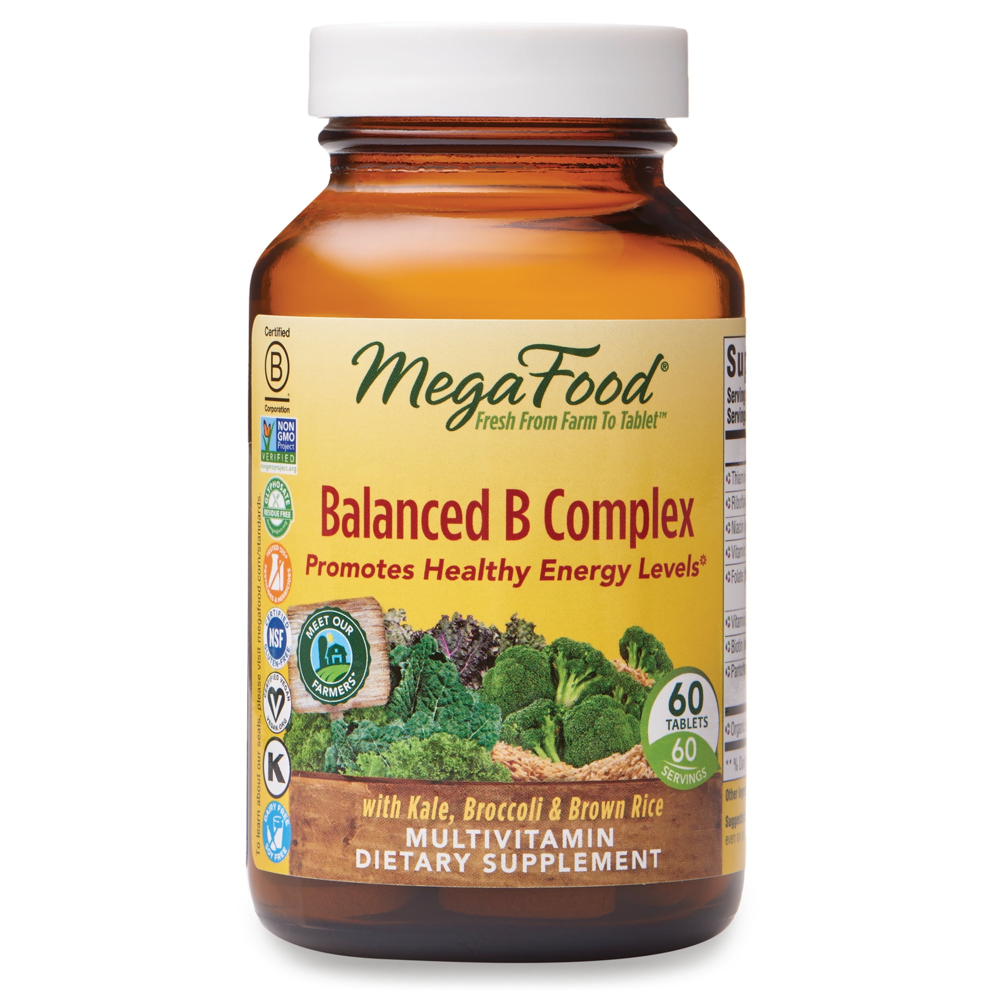 MegaFood Balanced B Complex with 8 B Vitamins Vegan 60 Servings ...