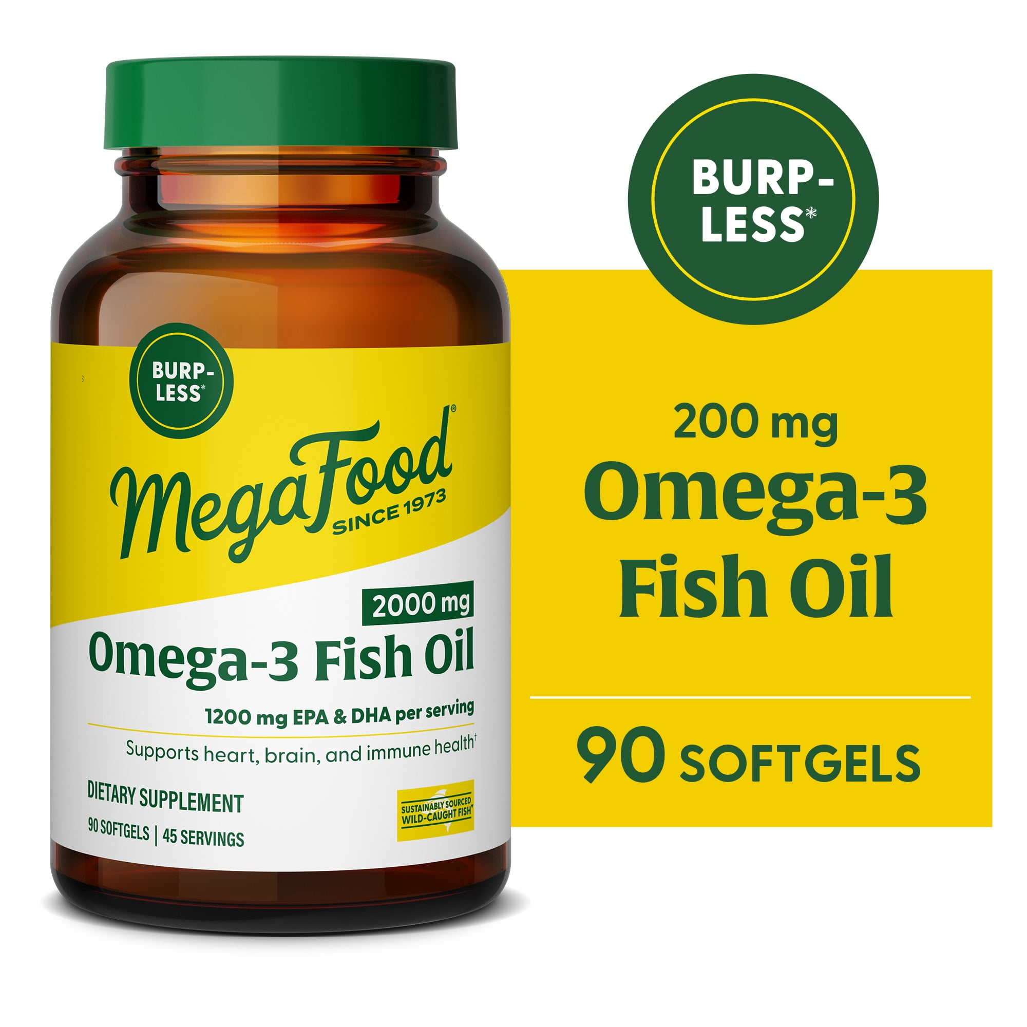 MegaFood Burp-less Omega 3 Fish Oil, Heart & Brain Support, 90 Softgels ...