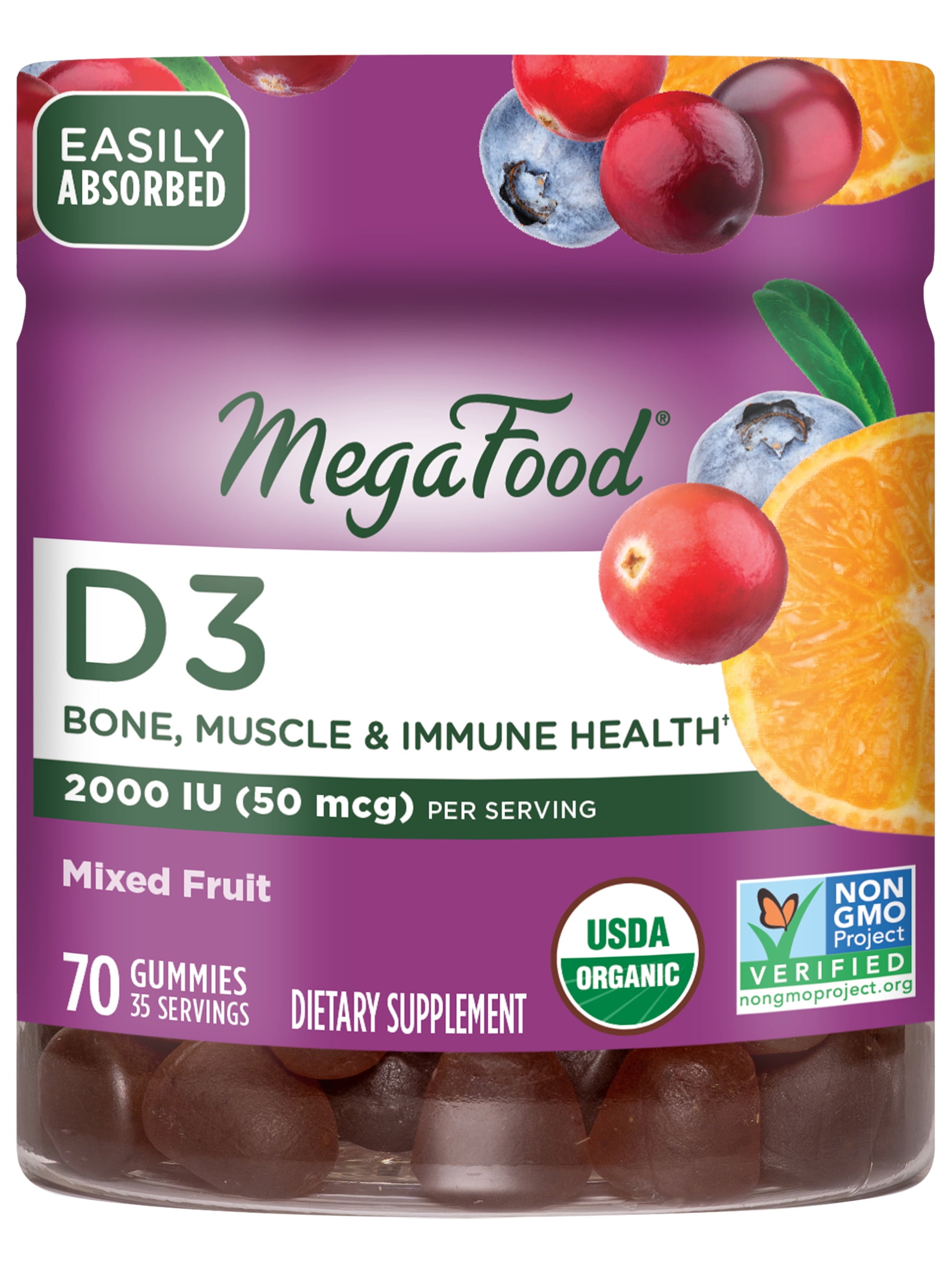 MegaFood Vitamin D3 Gummies 2000 IU (50 mcg) - Vitamin D Gummies Mixed Fruit Flavor, Bone ...