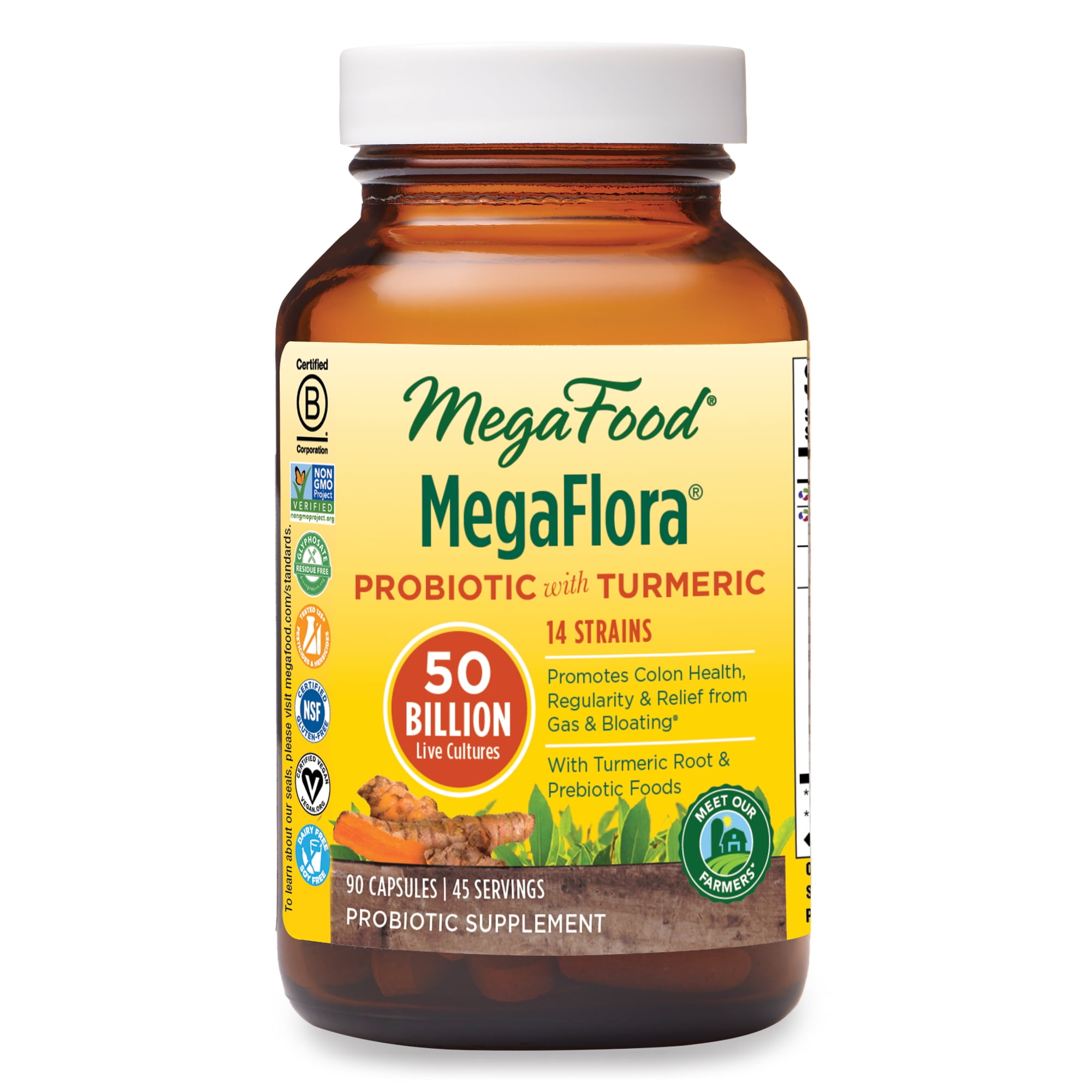 MegaFood MegaFlora Probiotic + Prebiotics + Turmeric - Digestive ...
