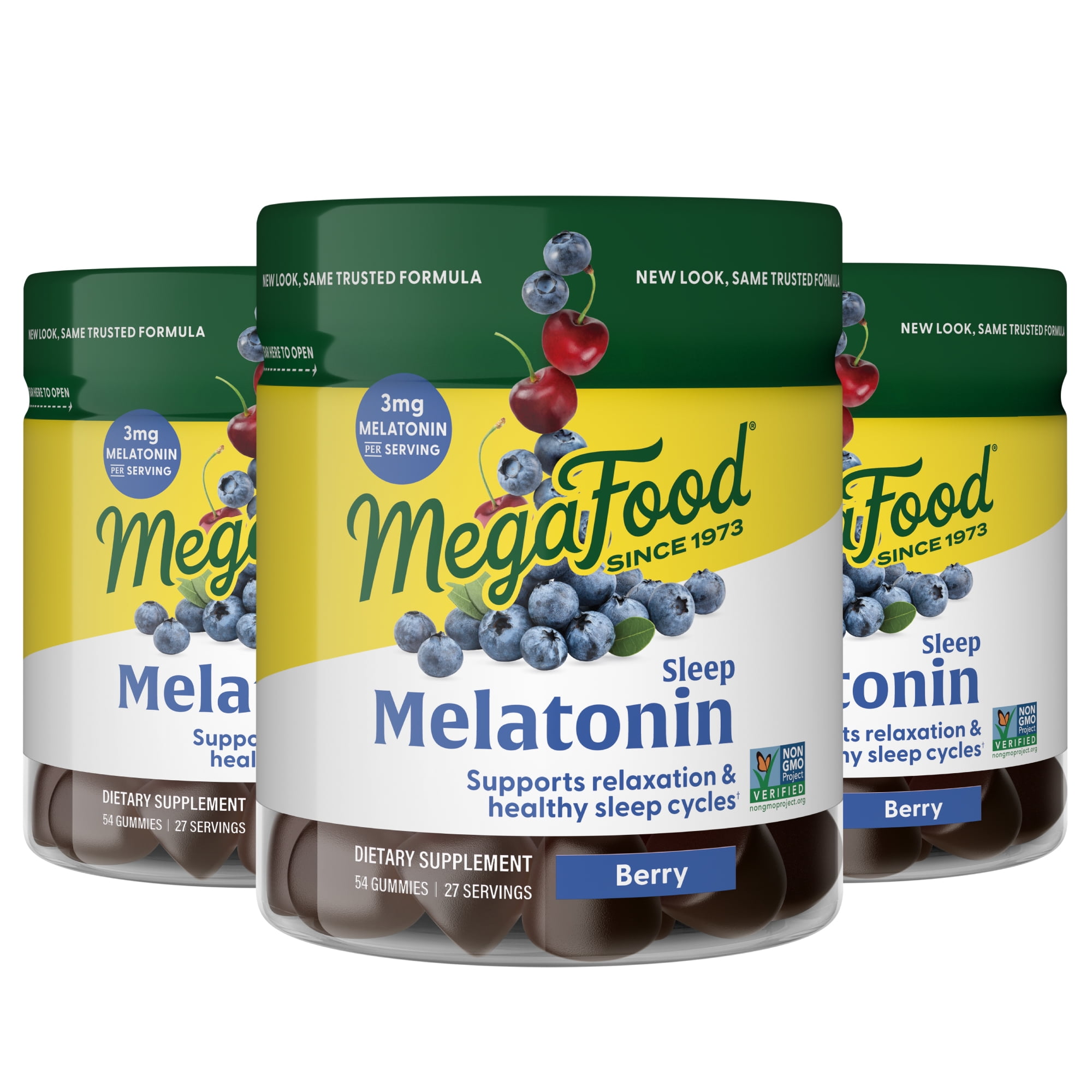 MegaFood Melatonin Gummies 3mg - Adult Sleep Support - Berry Flavor ...