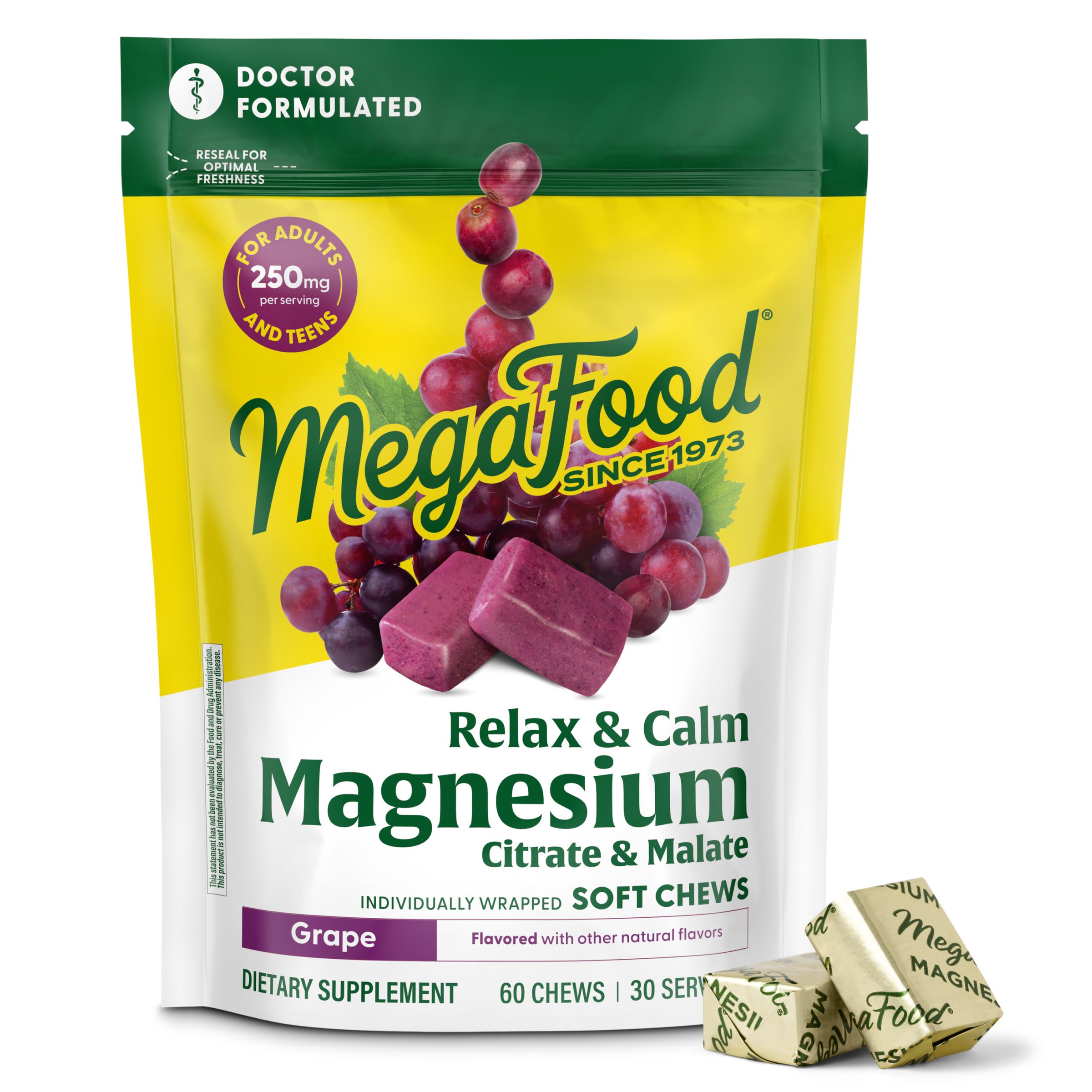 MegaFood Relax + Calm Magnesium Soft Chews - Citrate & Malate - Grape ...