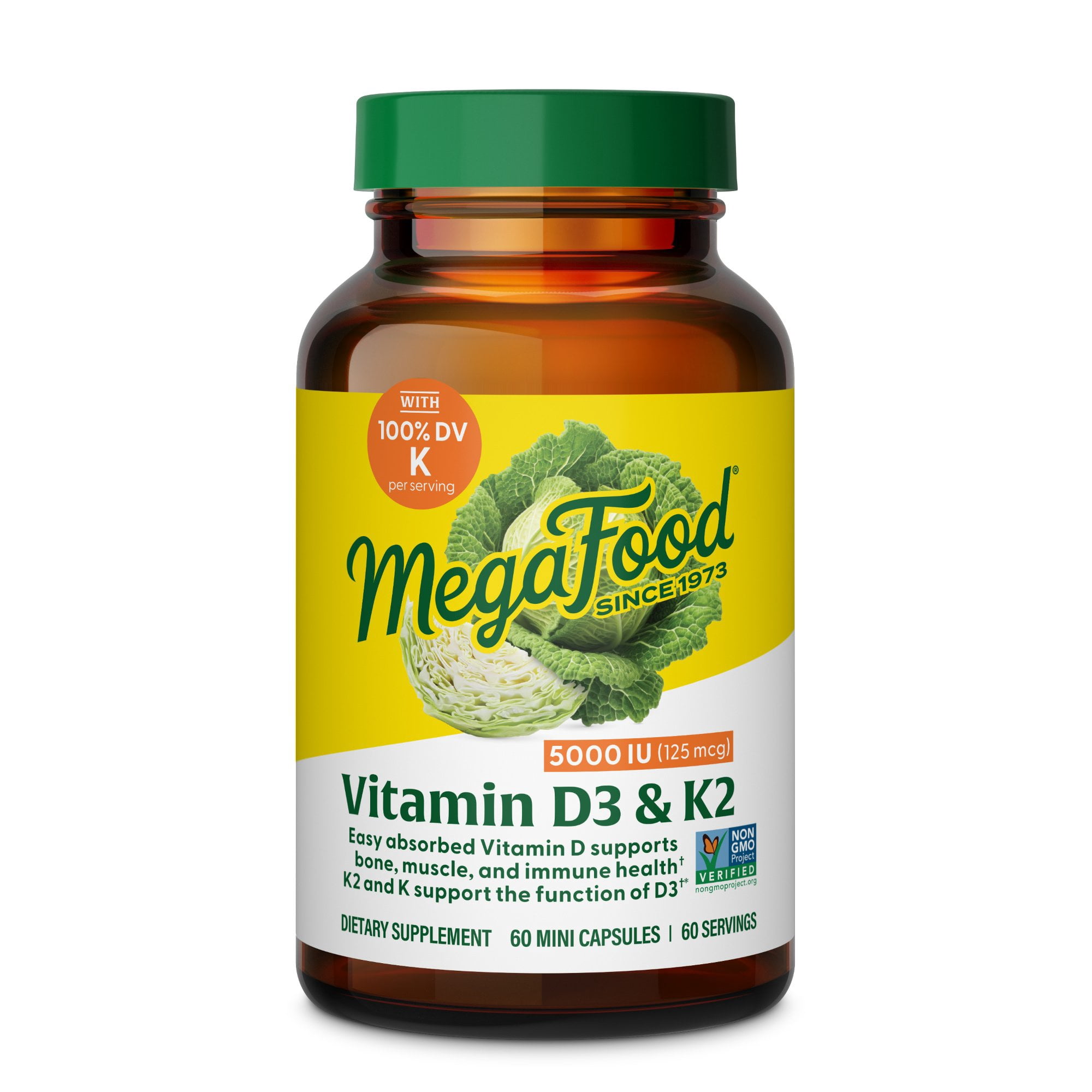 MegaFood Vitamin D3 5000 IU 125 mcg with Vitamin K2 - Bone, Muscle ...