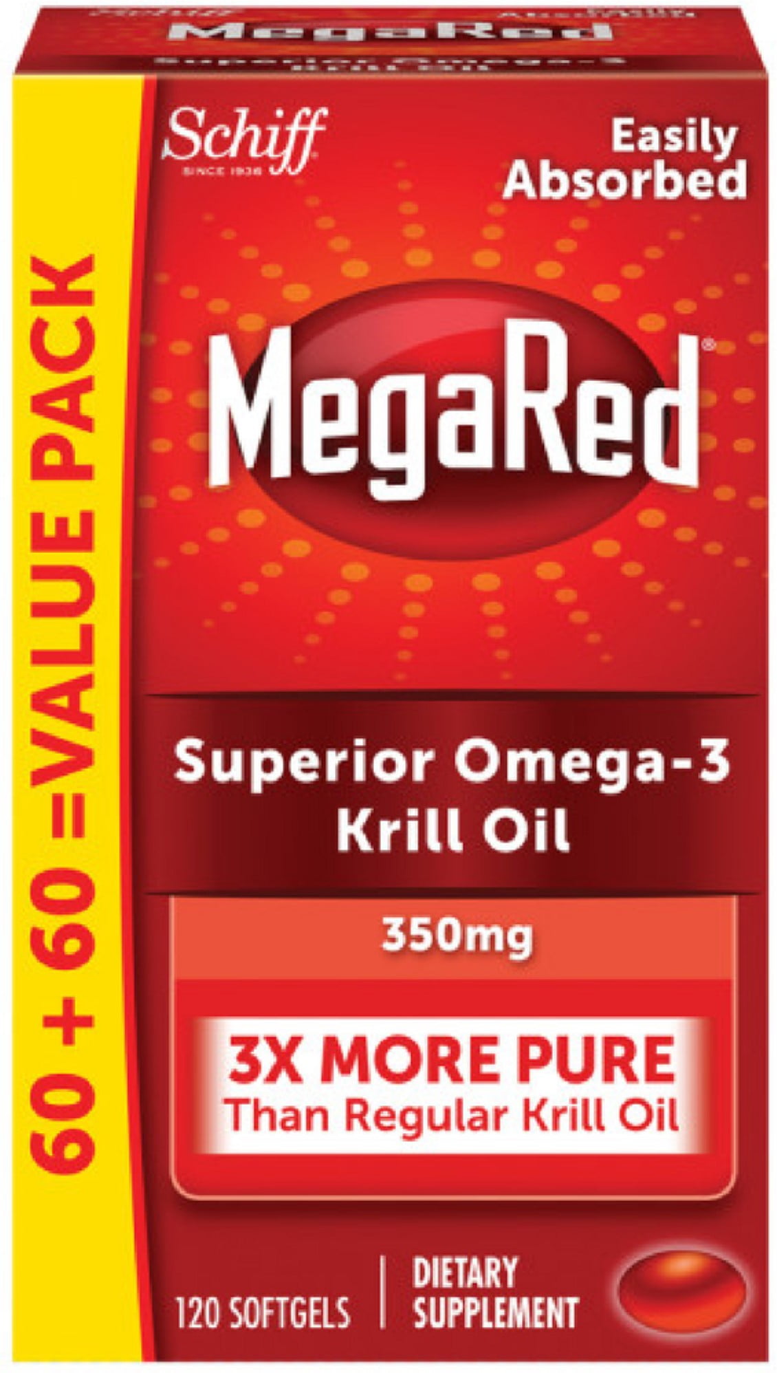 MegaRed 350mg Omega-3 Krill Oil Health Pills, 120 Capsules (2 Packs ...