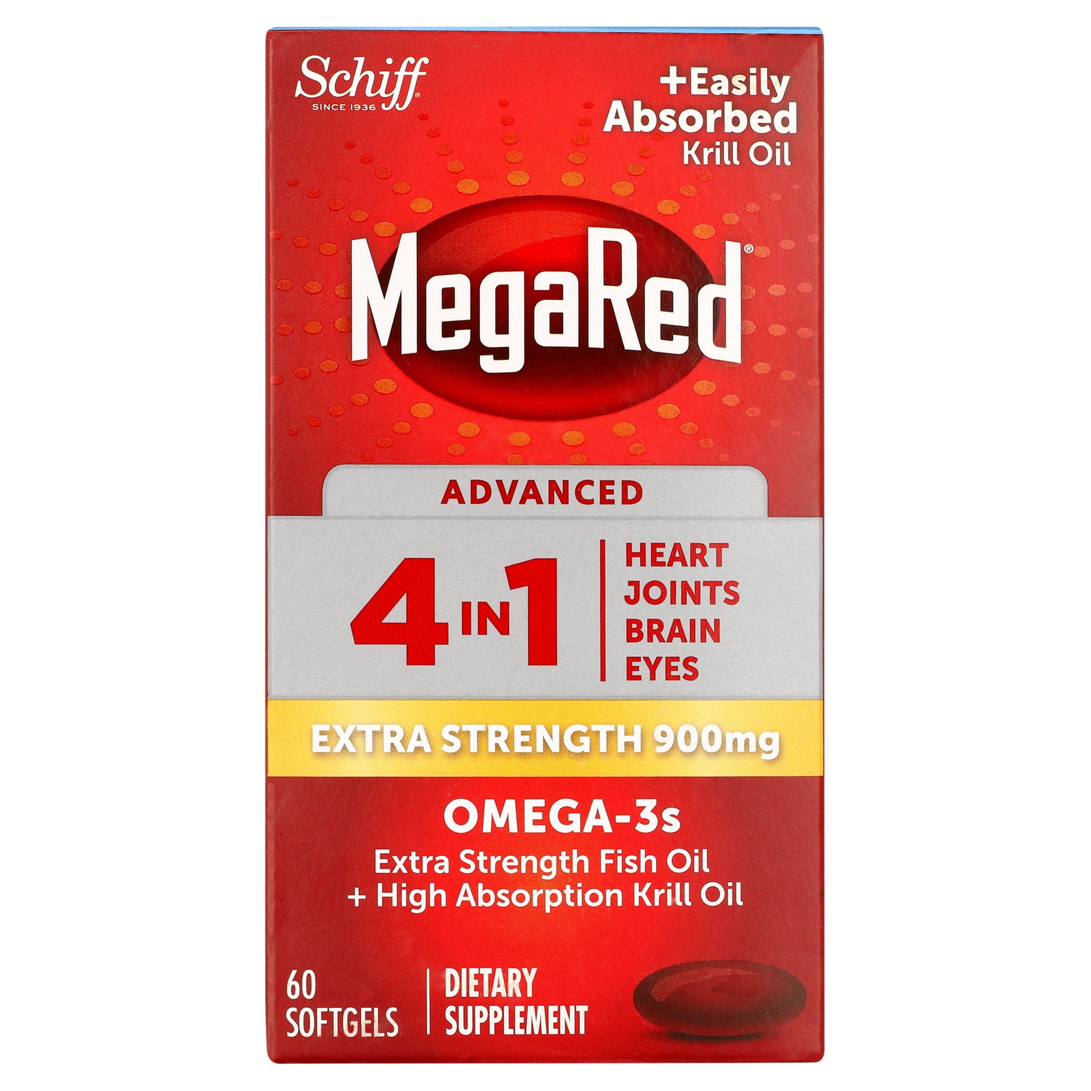 MegaRed Advanced 4 in 1 Omega Fish Oil Pill - 2x Concentrate, 900mg ...