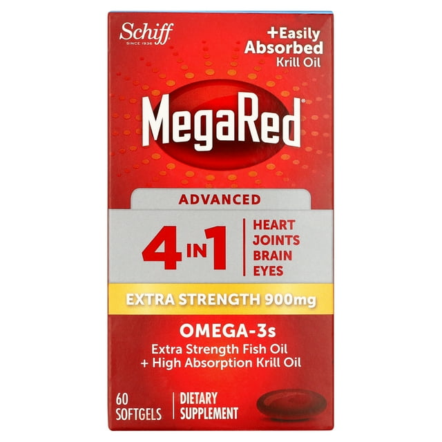MegaRed Advanced 4 in 1 Omega Fish Oil Pill - 2x Concentrate, 900mg ...