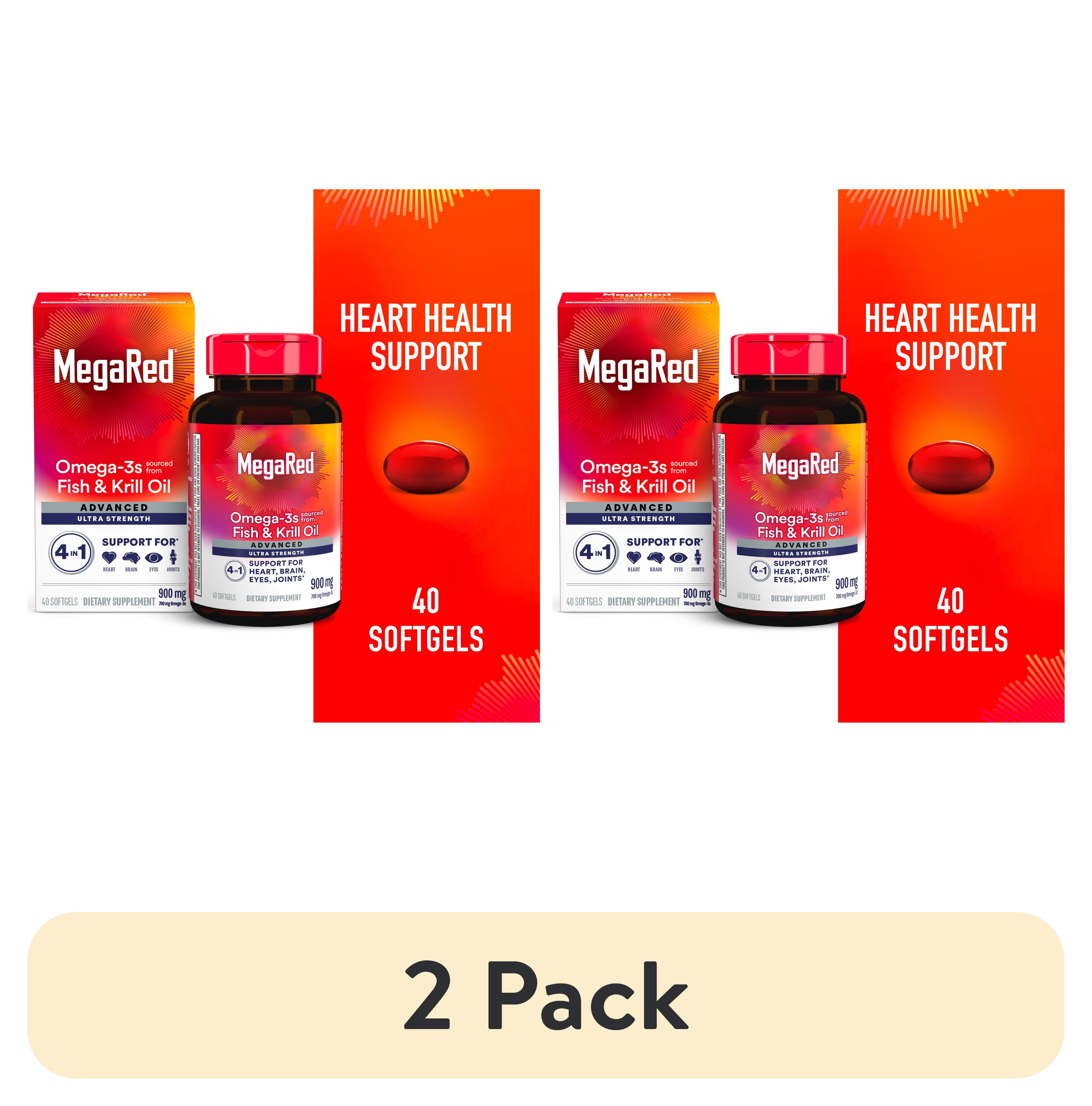 (2 pack) MegaRed Advanced 4in1 900mg Omega-3 Fish Krill Oil Supplements, Heart Brain Eyes Joints ...