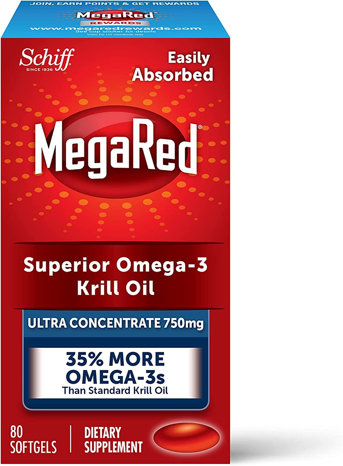 MegaRed Krill Oil 750mg Omega 3 Supplement - 80 Softgels, Supports ...