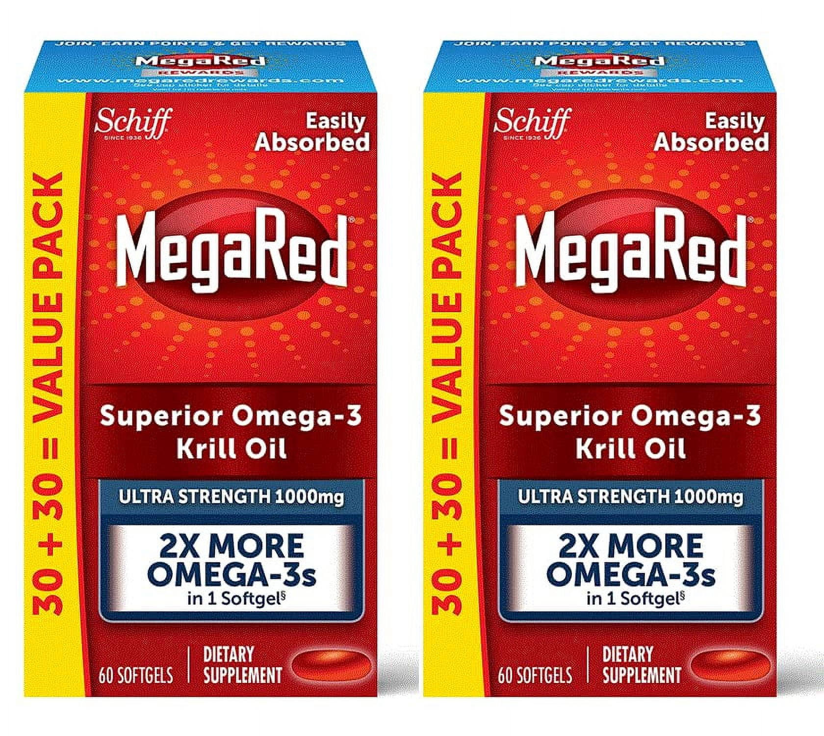 MegaRed Ultra Strength 1000mg Omega-3 Krill Oil, 60 Softgels, No Fishy ...