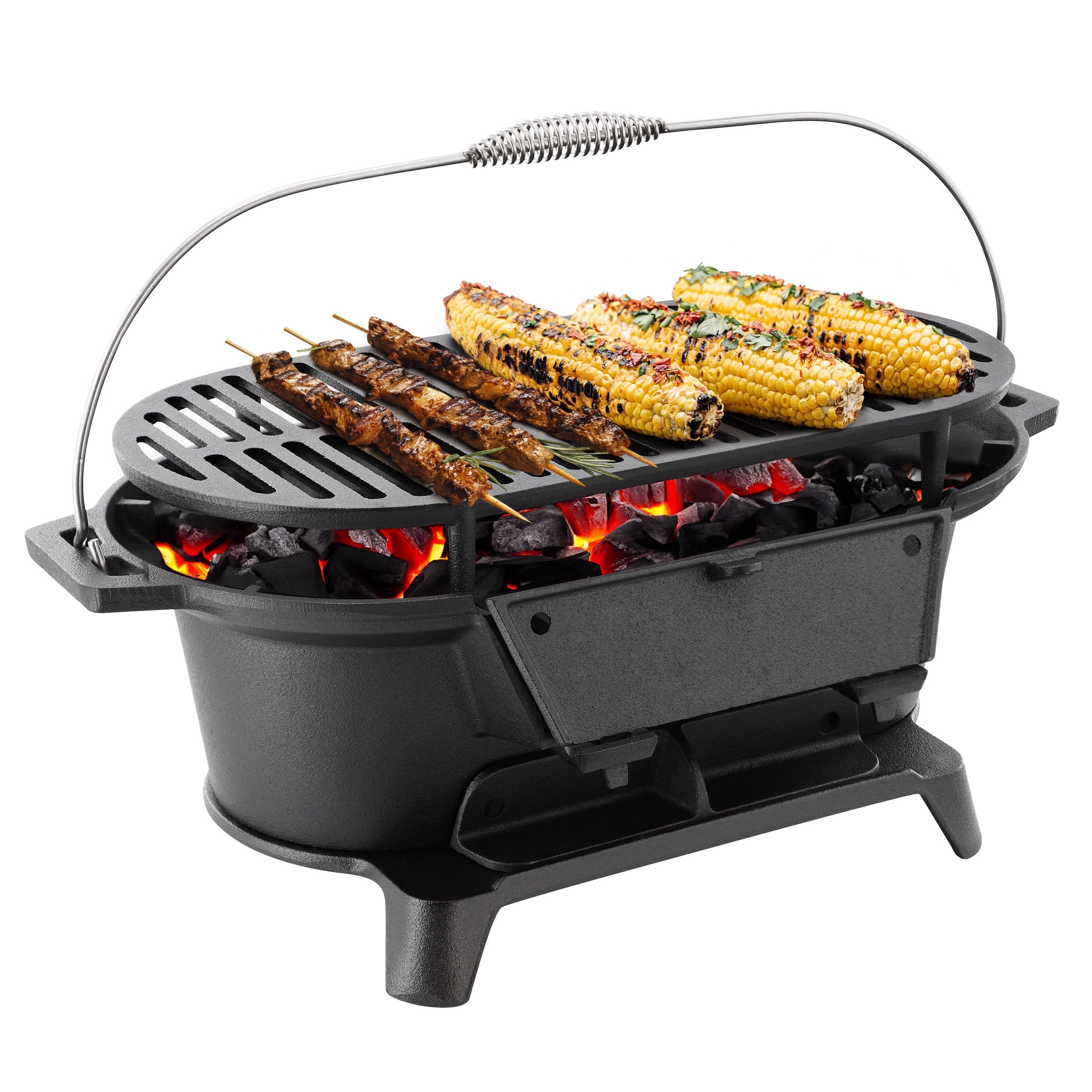Megachef Oval Cast Iron Portable Hibachi Grill for Outdoor Use and ...