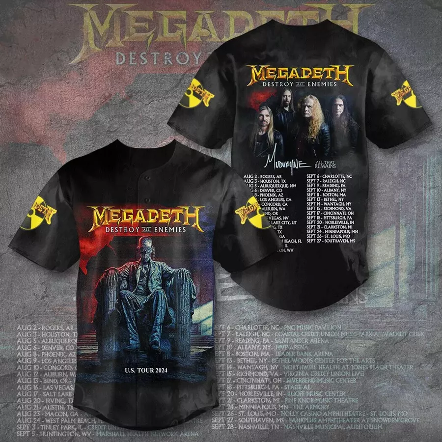 Megadeth Announces Destroy All Enemies Us Tour 2024 Baseball Jersey ...