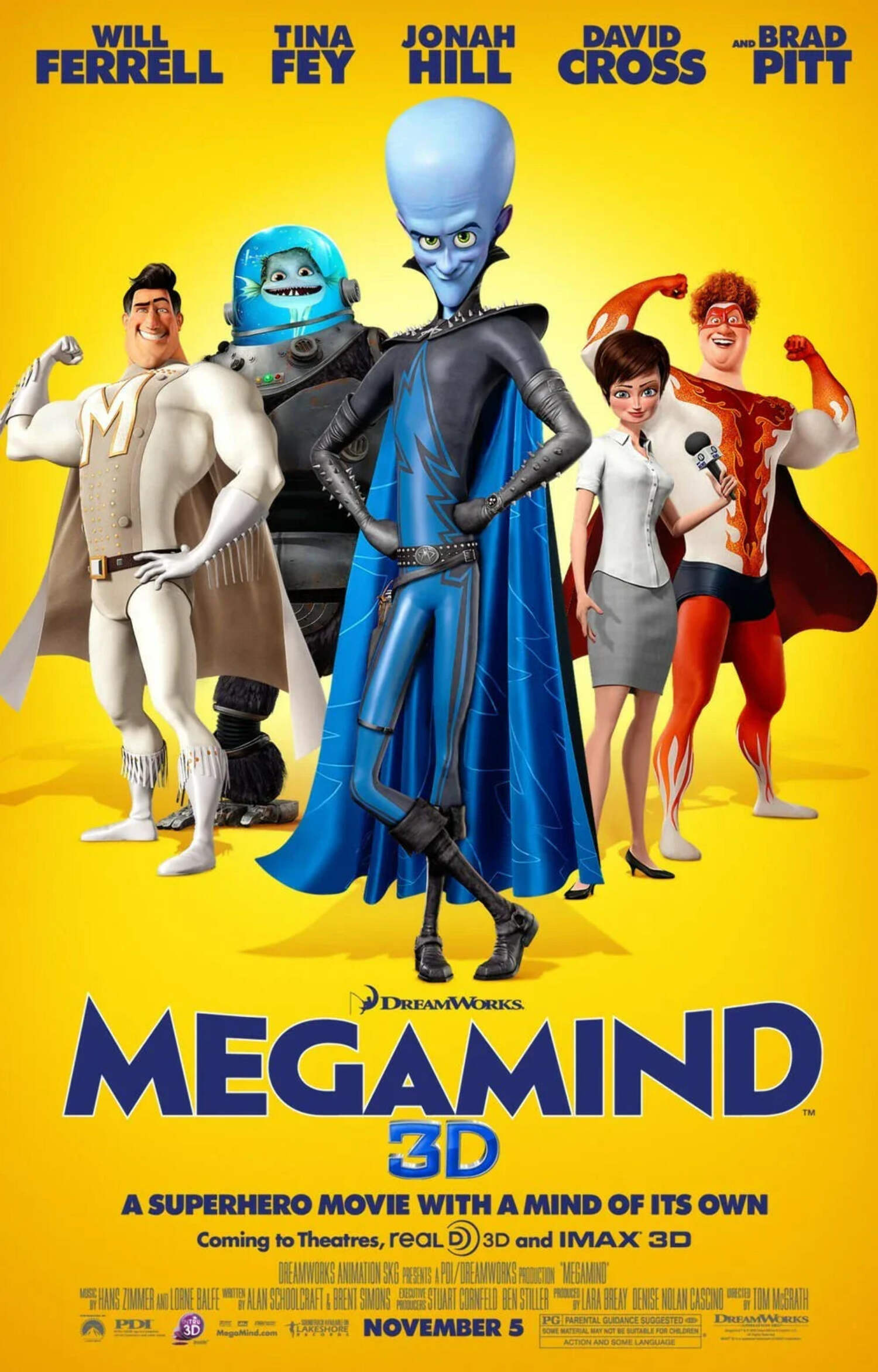 Megamind 3D 2010 mini poster Will Ferrell Tina Fey Jonah Hill Brad Pitt ...