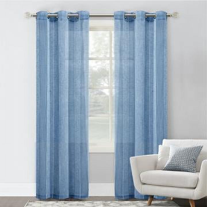Dainty Home Megan Linen Striped Window Panel - 38x96 - Denim - Walmart.com