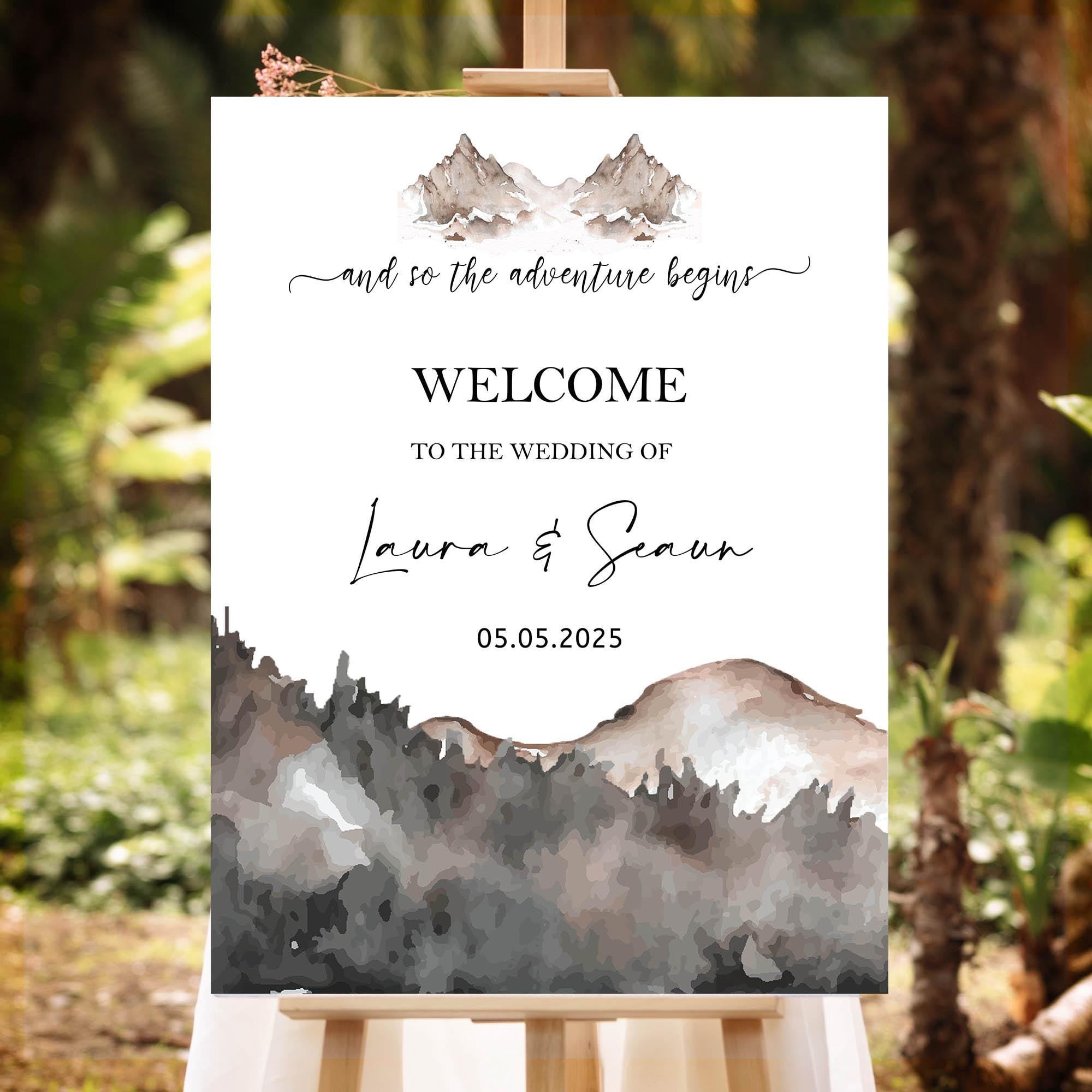 Megas Adventure Begins Welcome Sign Mountain Wedding Reception ...
