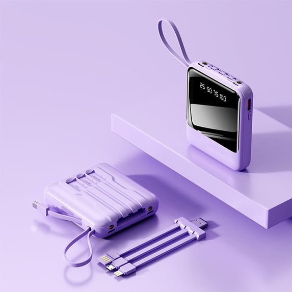 Meggemo 10000mAh Mini Power Bank with 4 Built in Cables Slim ...
