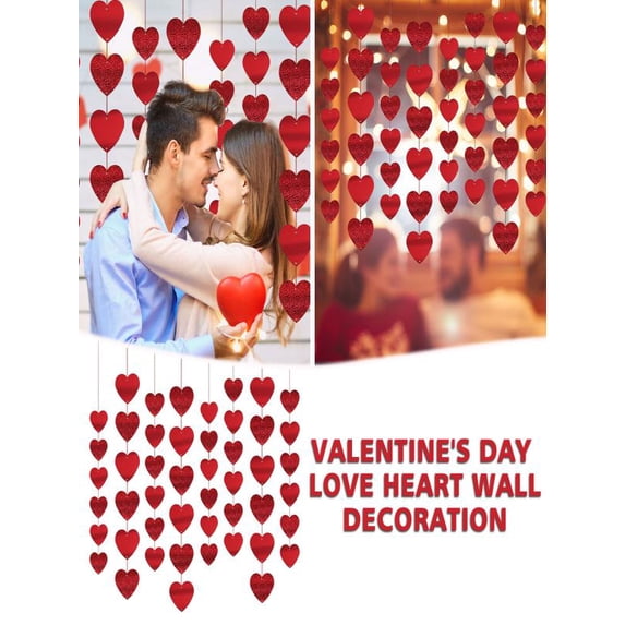 Meggemo 12 Strings Heart Hanging Garland Valentines Day Wall Decor ...