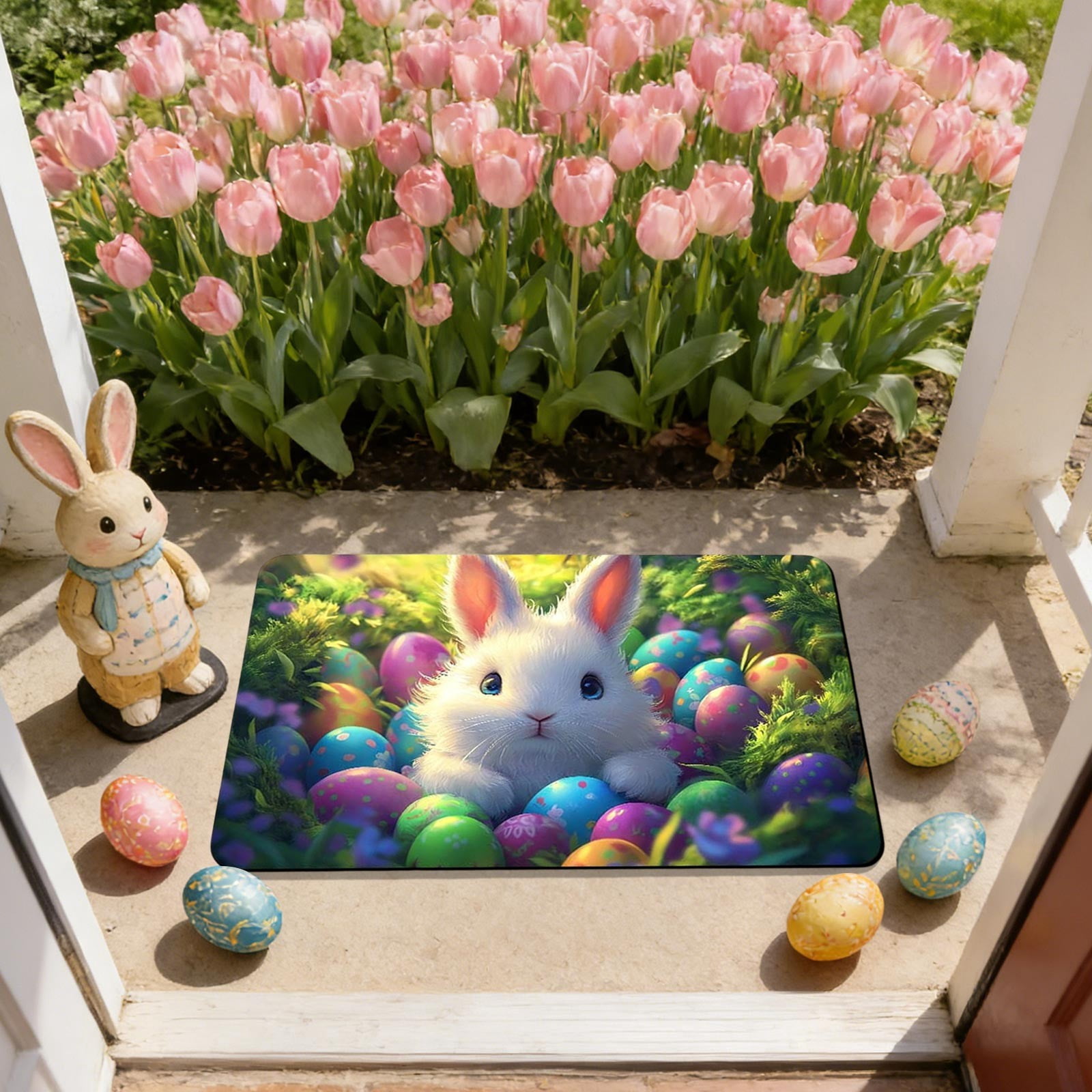 Meggemo 16x24 Inches Easter Holiday Doormat Low Profile Border Design ...