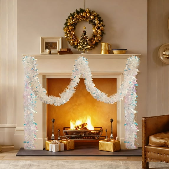 Meggemo 3 Pcs 6.56 Feet Christmas Decor Dense Colorful Golden Glitter ...