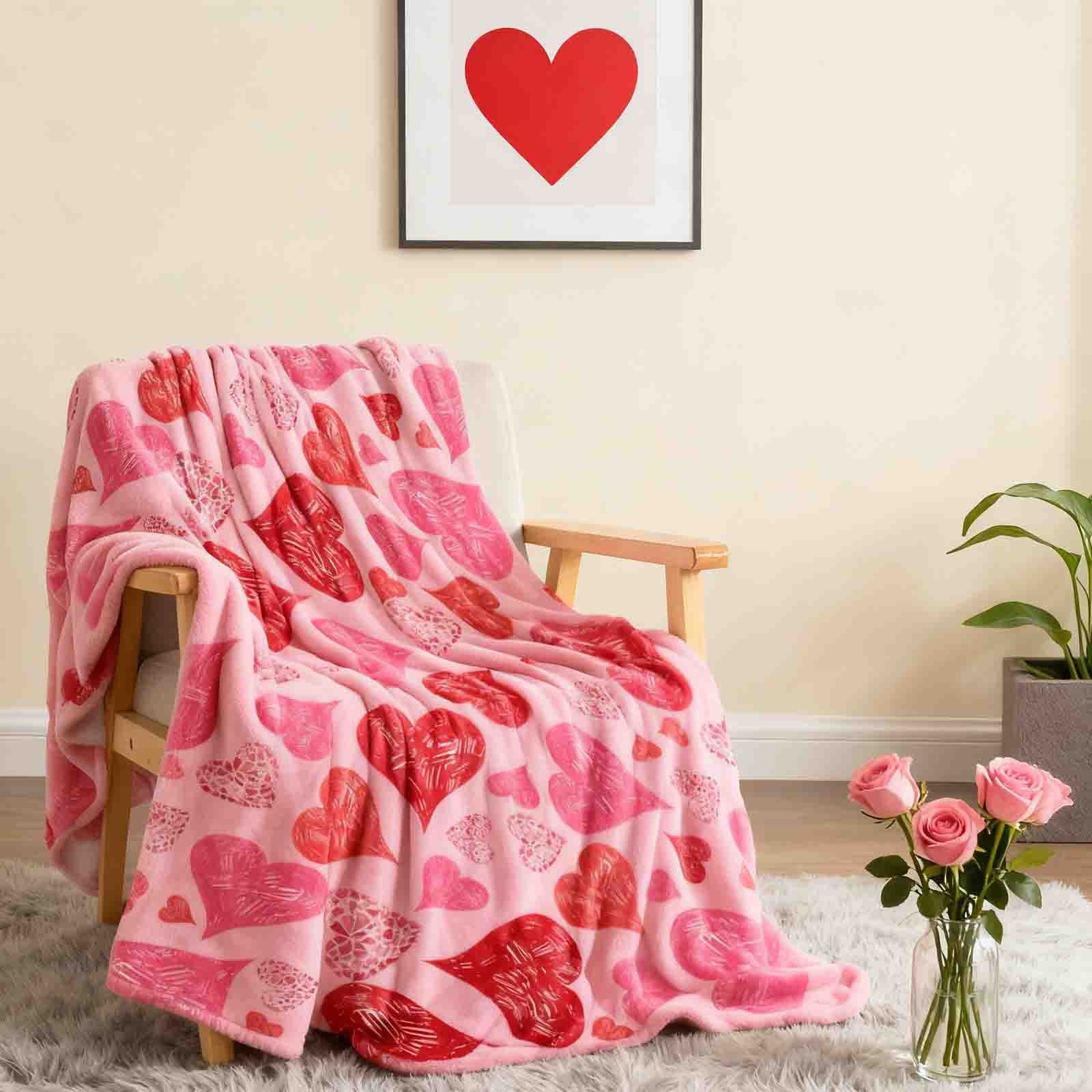 Meggemo 39.4x51.2 Inch Flannel Romantic Heart Printed Blanket Valentine ...