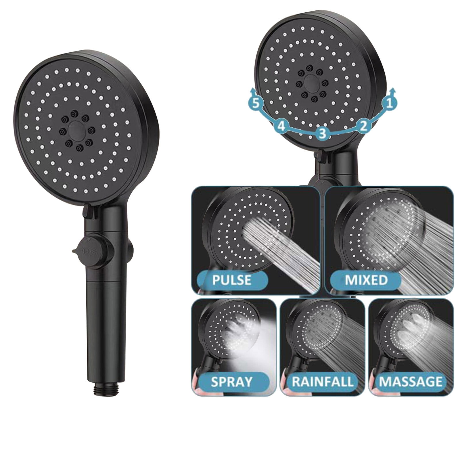 Meggemo 5 Mode High Pressure Shower Head with Filter Multi Spray ...