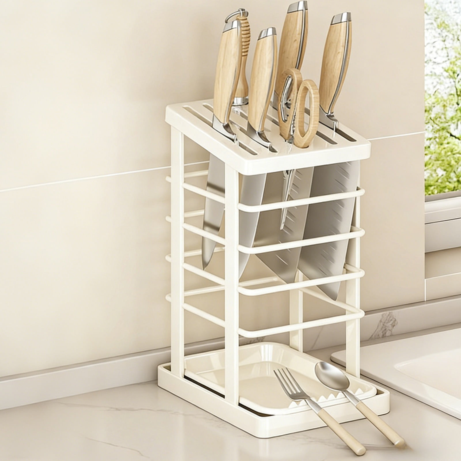 Meggemo Countertop Knife Block with Integrated Drain Tray for Chef ...