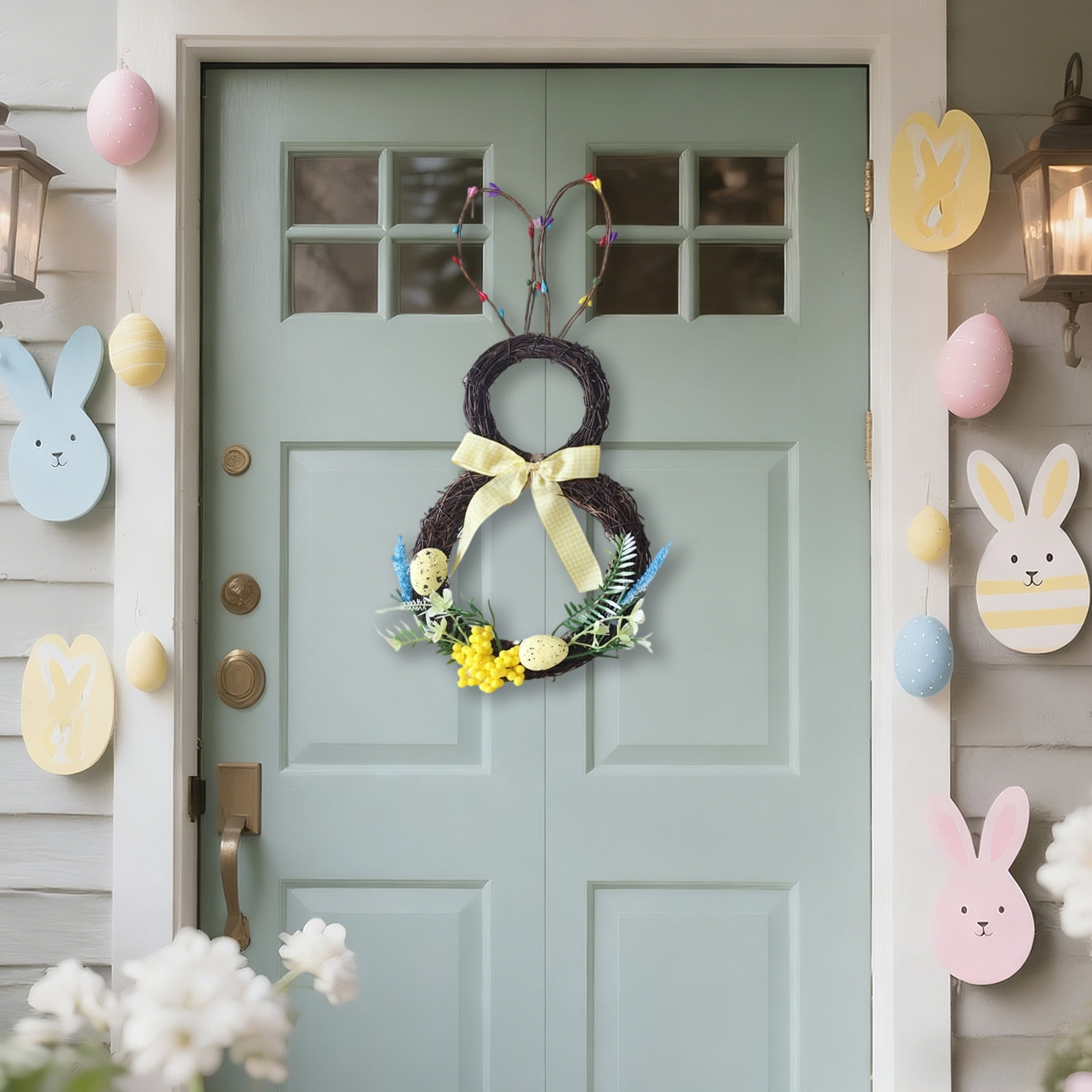 Meggemo Easter Rabbit Shaped Rattan Wreath Decorative Party Garland ...