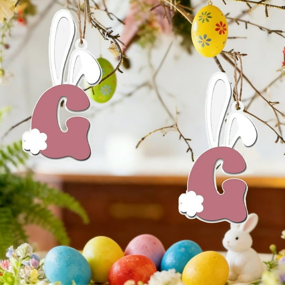 Meggemo Easter Wooden Bunny Ear Letter Ornament Easter Decorations for ...