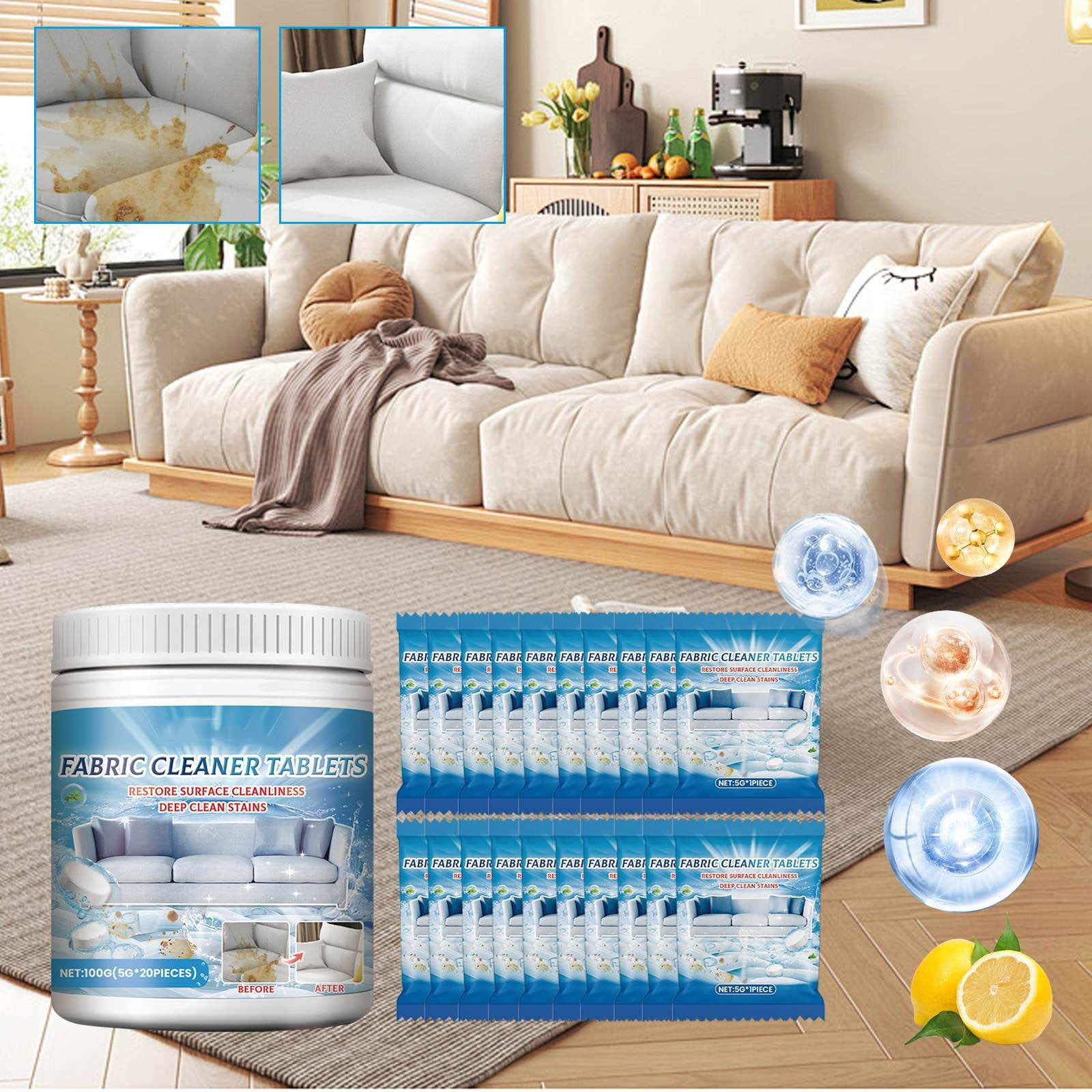 Meggemo Fabric Sofa Cleaning Sheets Disposable Wipes Removes Stains ...