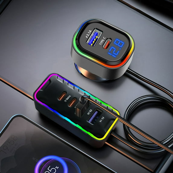 Meggemo Multi Port 3.1A Car Charger Voltage Display Ambient Light ...
